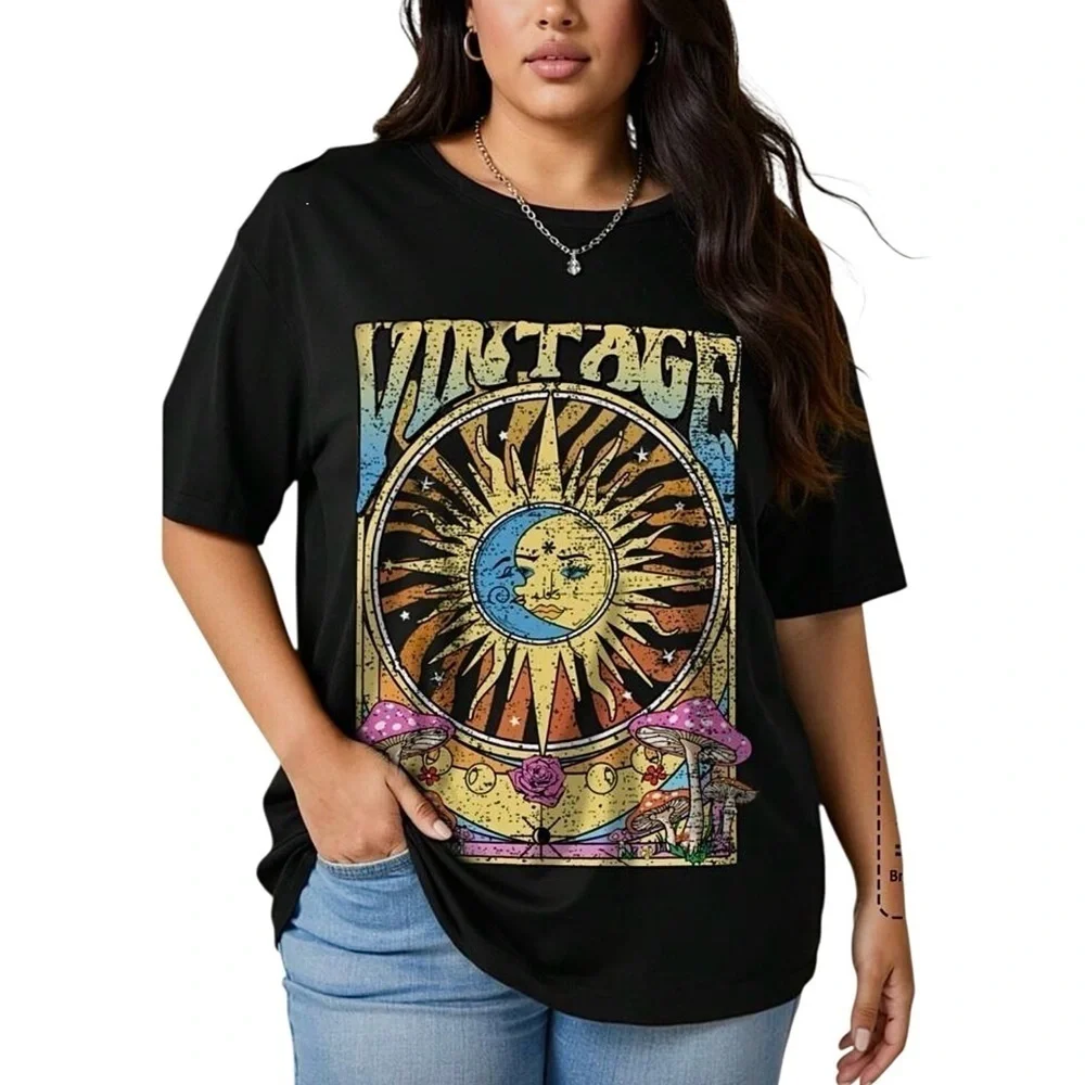 Tops | Vintage Design Graphic Tshirt In Midnight Short Sleeve Crew Neck ...